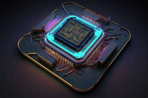 Electronic Circuit Board Close Up Glowing Microchip In Macro