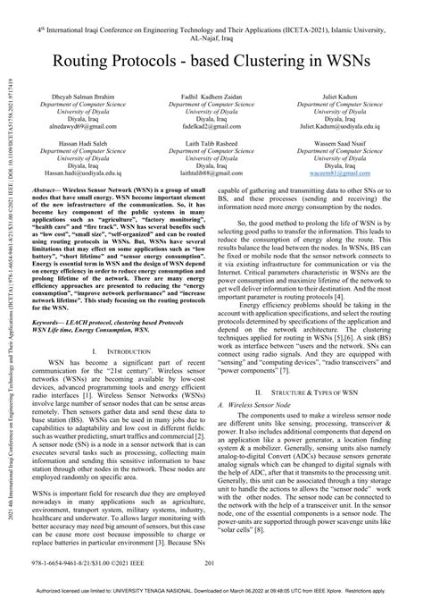 Pdf Routing Protocols Based Clustering In Wsns