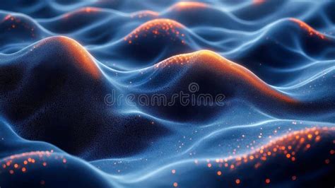 Abstract Gravity Waves Creating A Surreal Undulating Landscape With Glowing Golden Peaks Stock