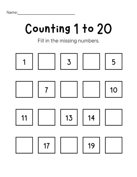 Counting 1 To 20 School Assignment Printable Instant Digital Download