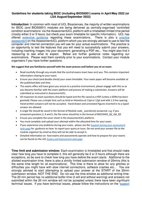 BIOC Exam Guidelines For Students Guidelines For Students Taking BIOC Including BIOS