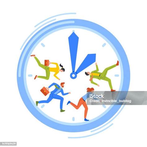 비즈니스 사람들 경주 시간 관리 과로 개념 불안한 바쁜 사업가와 사업가가 거대한 시계에서 달린다 개념에 대한 스톡 벡터 아트 및 기타 이미지 Istock
