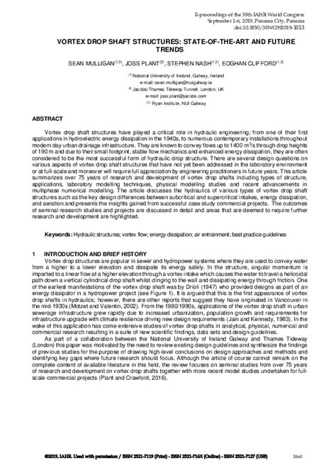 Pdf Vortex Drop Shaft Structures State Of The Art And Future Trends