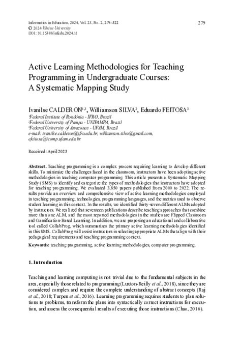 Pdf Active Learning Methodologies For Teaching Programming In