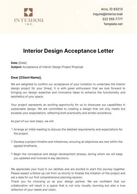 Free Interior Design Acceptance Letter Template To Edit Online