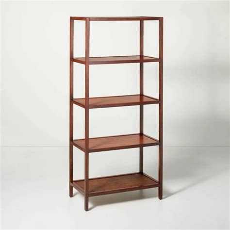 70 5 Shelf Wood And Cane Transitional Vertical Bookshelf Brown Hearth And Hand With Magnolia