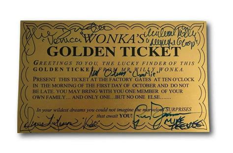 Willy Wonka Cast Signed Golden Ticket Psa Slabbed