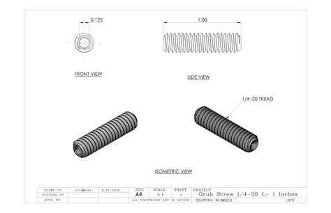 🔩 Grub Screw 14 20 L1 Inches2 Inches Tread・ Stl File For 3d Printing