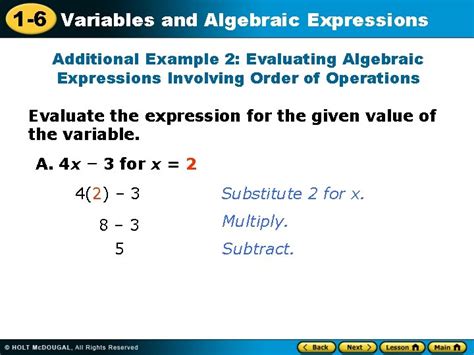 Variables And Algebraic Expressions Warm Up