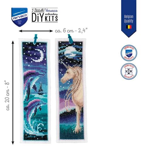 Cross Stitch Bookmark Kit Dolphin And Unicorns Vervaco Las