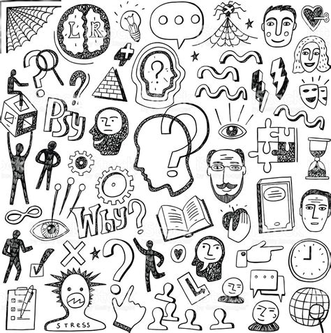 Thinking Psychology Set Icons In Sketch Style Doodles Doodle