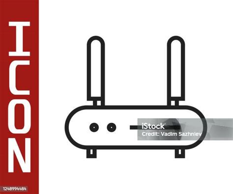 흰색 배경에 격리 된 검은 선 라우터와 와이파이 신호 아이콘 무선 이더넷 모뎀 라우터 컴퓨터 기술 인터넷 벡터 일러스트레이션 0