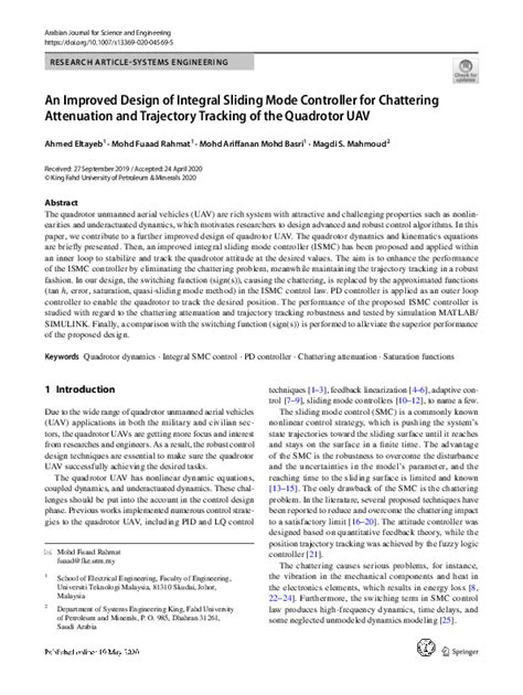 Pdf An Improved Design Of Integral Sliding Mode Controller For Chattering Attenuation And