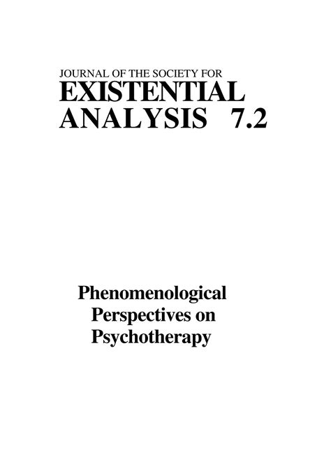 Existential Analysis Vol 72 July 1996 Phenomenological