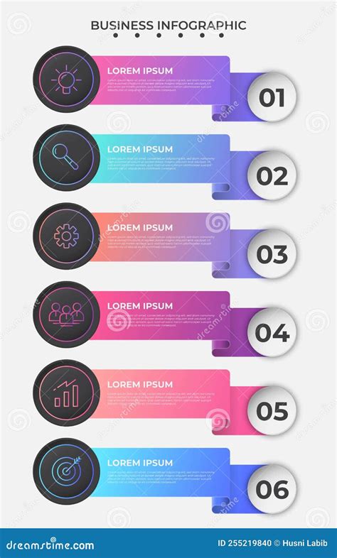 Infographic Template With Waving Gradient Ribbon And Business Icon