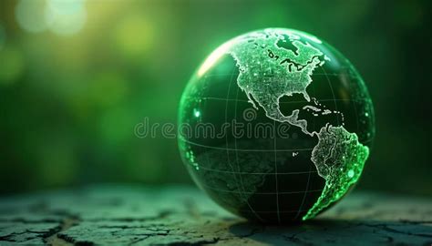 Futuristic Globe Shows Digital Representation Of Earth Green Eco Friendly Tech Modern Eco