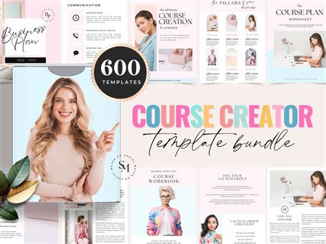 600 Course Creator Template Bundle Pastel Editable In Canva Course Creator Planner Course