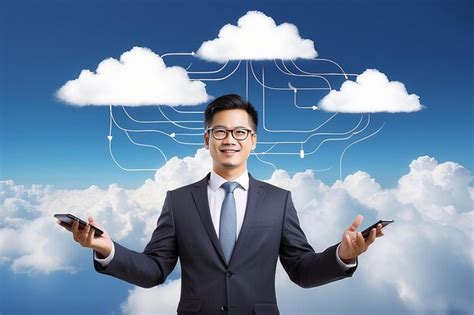 Cloud Computing Businessman Connecting To Cloud Premium Ai Generated