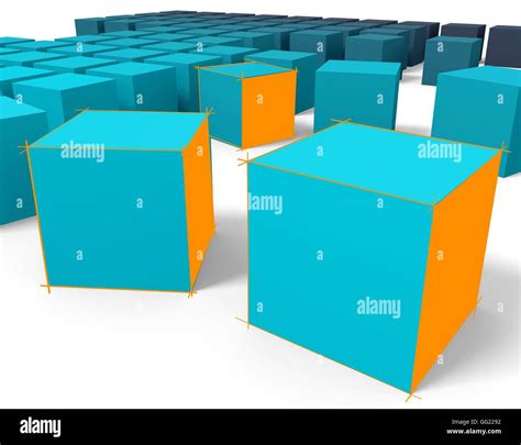 D Rendering Of Blue Cubes With Orange Freehand Sketched Lines Stock Photo Alamy