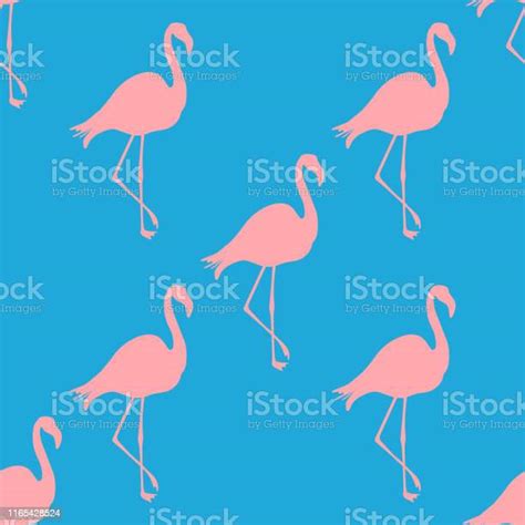 원활한 플라밍고 패턴 벡터 일러스트레이션 네온 플라밍고 패턴 블루 배경입니다 여름 배경 화면 배경 만화 벡터 일러스트 레이션 귀여운에 대한 스톡 벡터 아트 및 기타 이미지