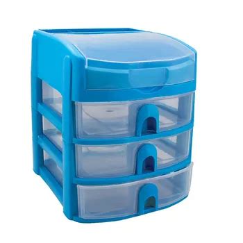 Treeline Mini 3 Drawer Lift Top Desk Organiser Blue