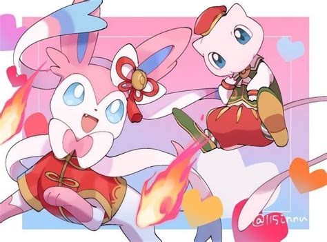 Sylveon And Mew Pokémon Unite 💕🤍💙 ️ ポケモンポスター ポケモン イラスト ポケモン かわいい