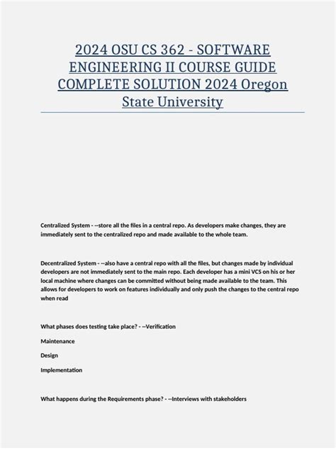 2024 Osu Cs 362 Software Engineering Ii Course Guide Complete Solution 2024 Oregon State