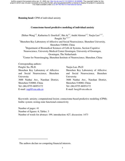 pdf connectome based predictive modeling of individual anxiety