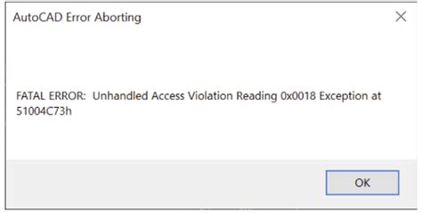 Fatal Error Unhandled Access Violation Reading Exception At