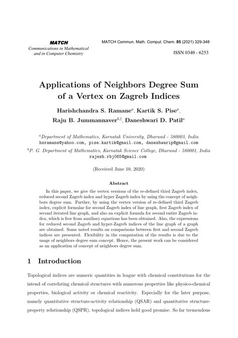 Pdf Applications Of Neighbors Degree Sum Of A Vertex On Zagreb Indices
