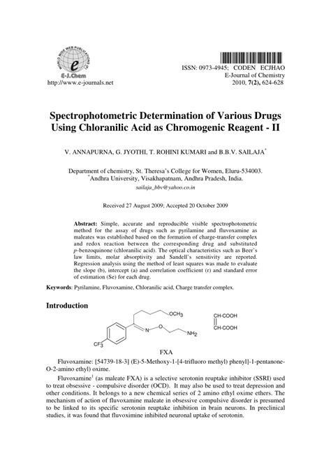 Pdf Spectrophotometric Determination Of Various Drugs Using Chloranilic Acid As Chromogenic