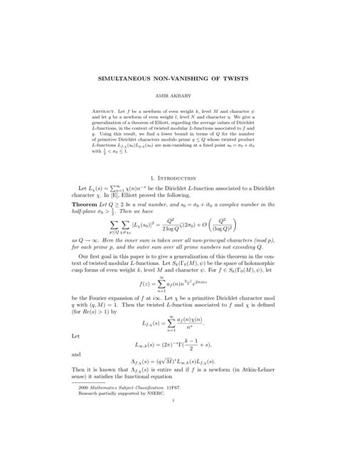 Pdf Simultaneous Non Vanishing Of Twists