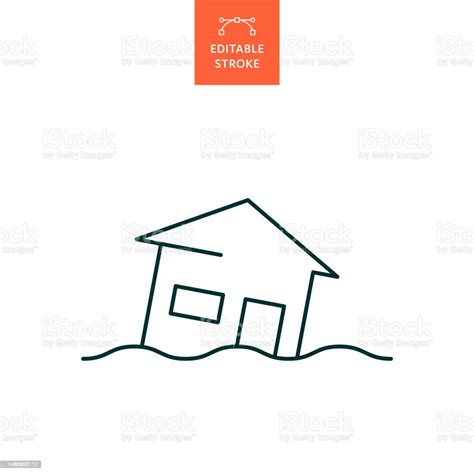 편집 가능한 스트로크가 있는 홍수 재해 라인 아이콘입니다 아이콘은 웹 디자인 모바일 앱 Ui Ux 및 Gui 디자인에 적합합니다 홍수에 대한 스톡 벡터 아트 및 기타 이미지