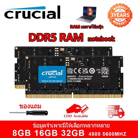 Crucial Ram Ddr5 Notebook 8gb 16gb 32gb แรม 4800mhz 5600mhz Sodimm 1 1v หน่วยความจำโน้ตบุ๊ค