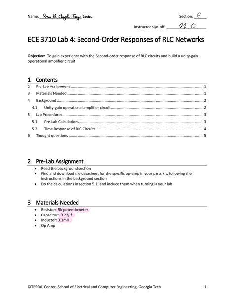 ECE Lab ECE Lab Name Section Instructor Sign Off