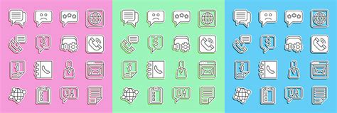 라인 파일 문서 Mail 및 이메일 전화 핸드셋 말풍선 채팅 유료 지원 대화 및 헤드폰설정 아이콘을 설정합니다 벡터 Brand Name Online Messaging
