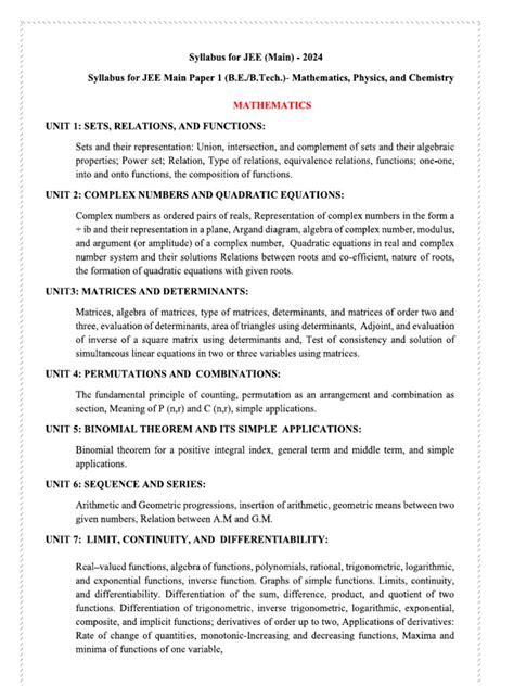 Jee Syllabus Pdf