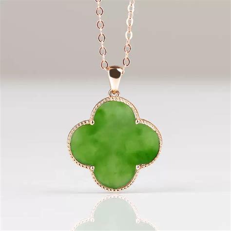 Natural Old Material Spinach Green Jadeite Four Leaf Clover Pendant