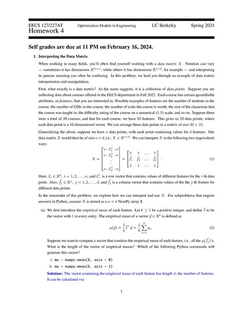 Hw Sol Homework Solutions EECS AT Optimization Models In