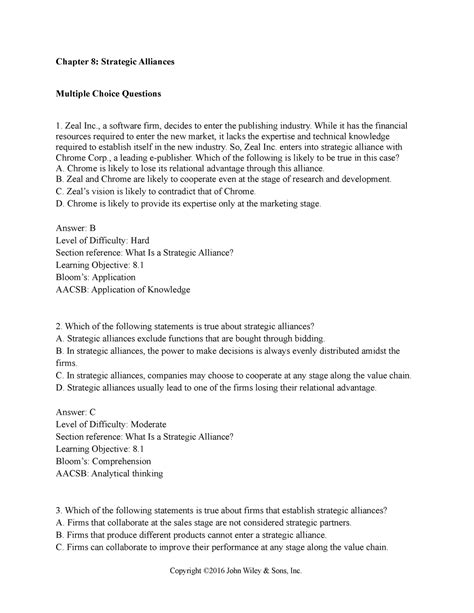 chapter 8 multiple choice chapter 8 strategic alliances multiple