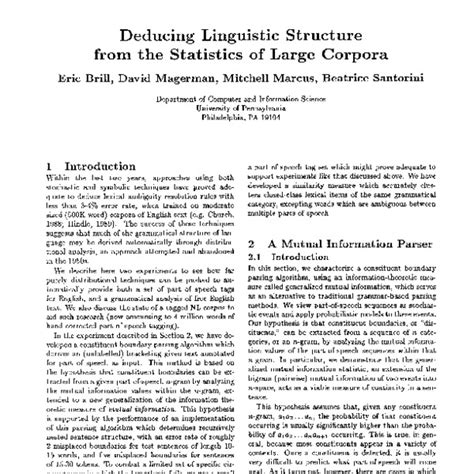 Deducing Linguistic Structure From The Statistics Of Large Corpora