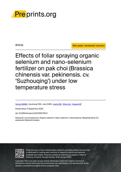 Pdf Effects Of Foliar Spraying Organic Selenium And Nano Selenium