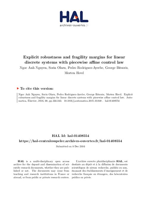 Pdf Robustness And Fragility In Pwa Control Systems