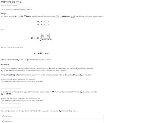 solved motivating the p value 3 points possible graded let