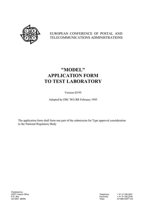 Model Application Form To Test Laboratory ERO Document Database