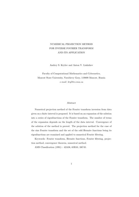 Pdf Numerical Projection Method For Inverse Fourier Transform And Its
