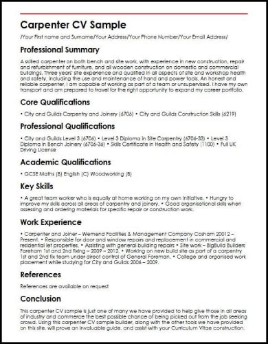Carpenter Cv Format In Word Free Download Free Word Template