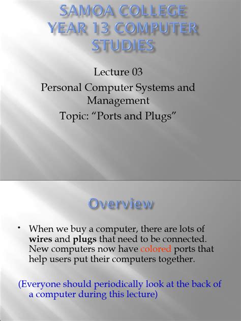 Yr13 Lecture 03 Ports And Plugs Pdf