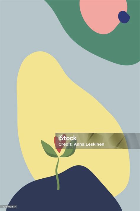 현대 미니멀 한 추상 미술 프린트 사랑의 새싹포스터 식물과 추상적 인 모양으로 장식 배경 인쇄 가능한 미니멀하고 자연스러운 벽 예술 플랫 만화 스타일의 벡터 일러스트레이션