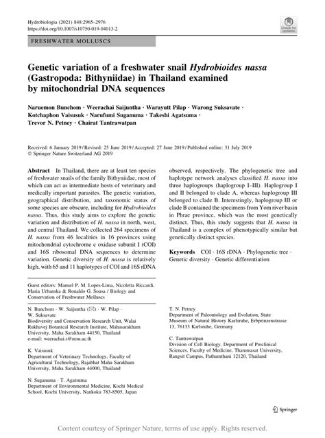 Genetic Variation Of A Freshwater Snail Hydrobioides Nassa Gastropoda